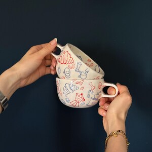 Handmade Ceramic Doodles Mug, Croissant Mug, Unique Gift for Coffee ...