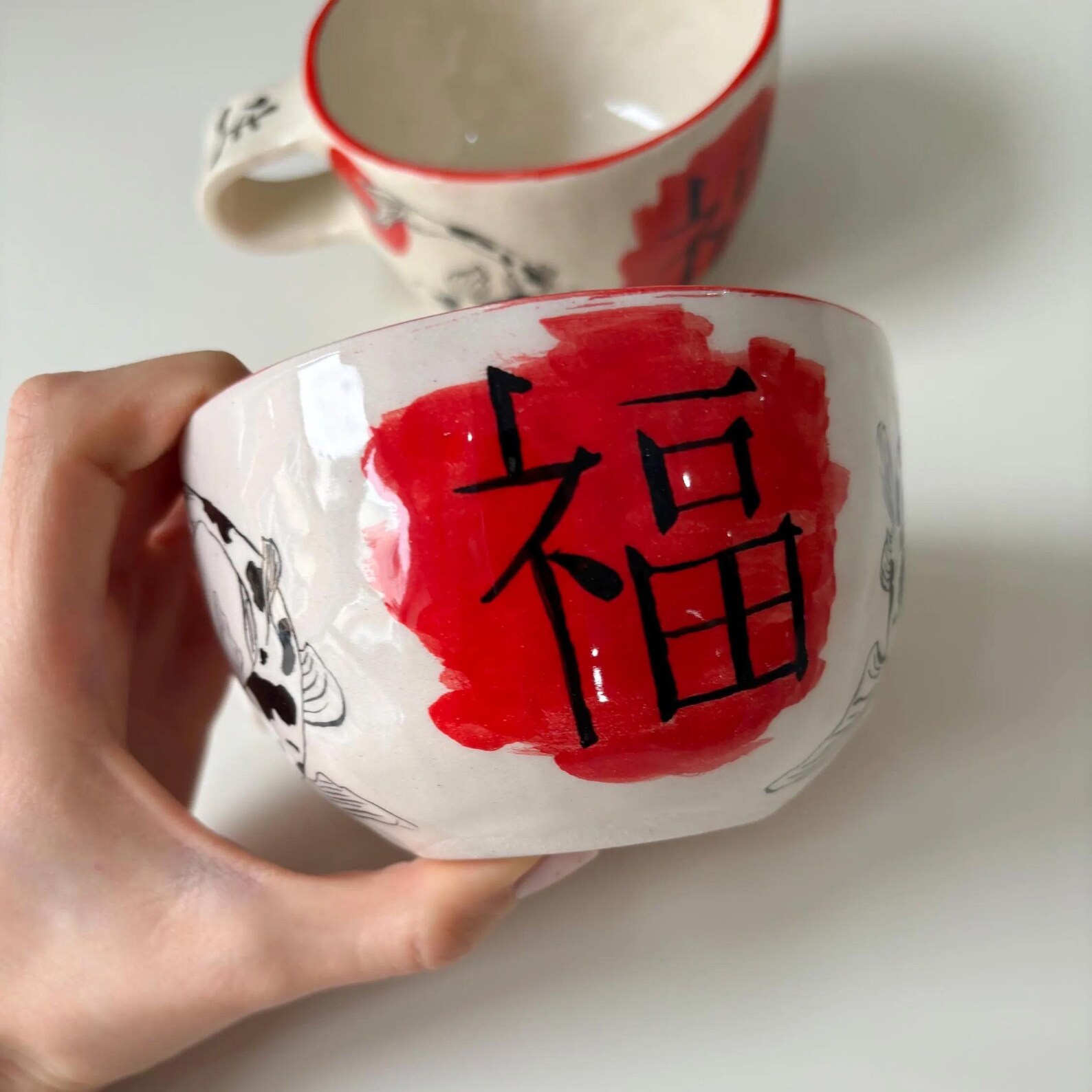 Handmade Koi Fish Ceramic Mug – Japanese Wabi Sabi Decor, Unique Gift ...