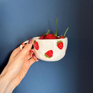 Strawberry Ceramic Mug Handmade and Hand Painted, Unique Gift, Gift for ...