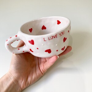 Handmade Red Heart Ceramic Mug With I Love You, Valentine's Day Gift, 8 ...