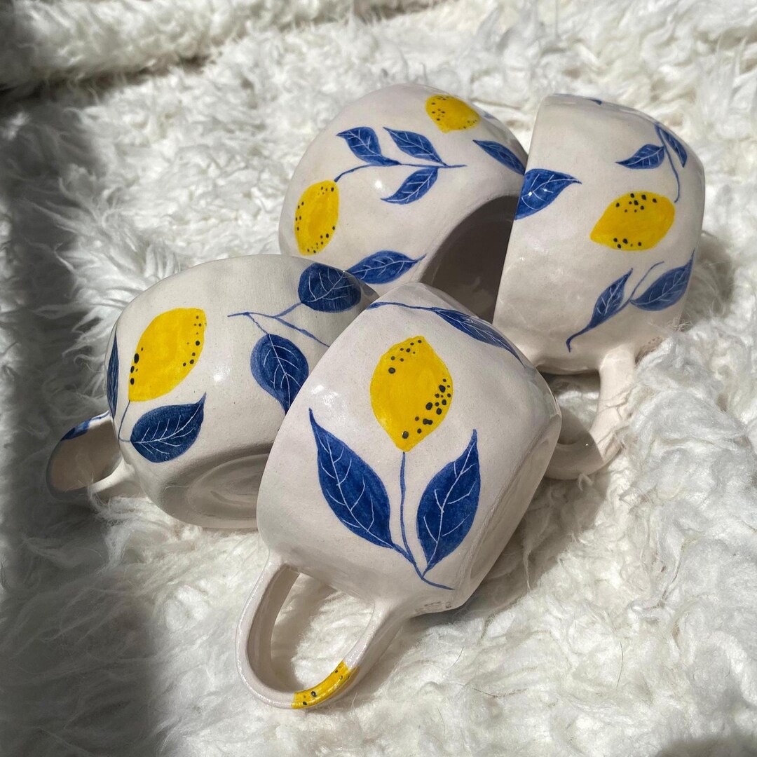 Handmade Lemon Ceramic Mug: Hand-painted Unique Design (250ml 8.45 Fl ...