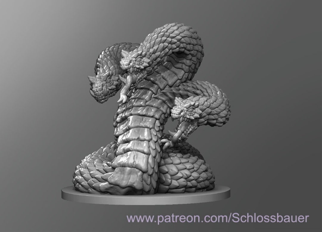 Dungeons and Dragons, DND TTRPG, Wargaming - Three Headed Serpant Snake ...