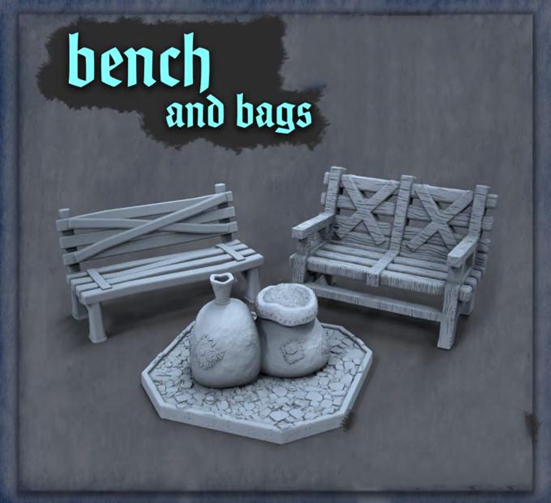 Medieval Architecture - Market Town - Bench and Bags - 28mm or 32mm ...