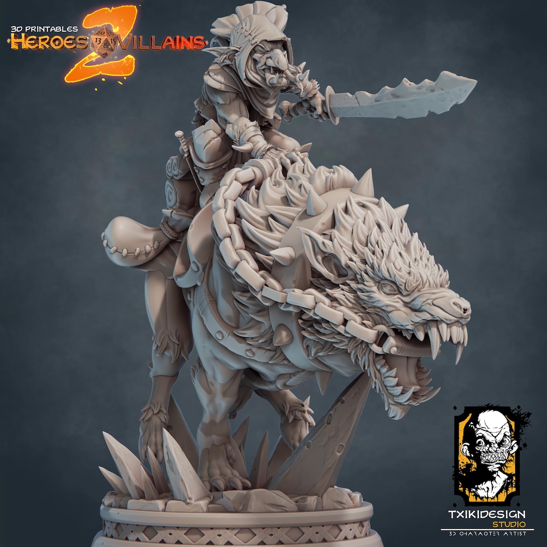 Dungeons and Dragons, DND TTRPG, Wargaming - 42mm Tall - Goblin Riding ...