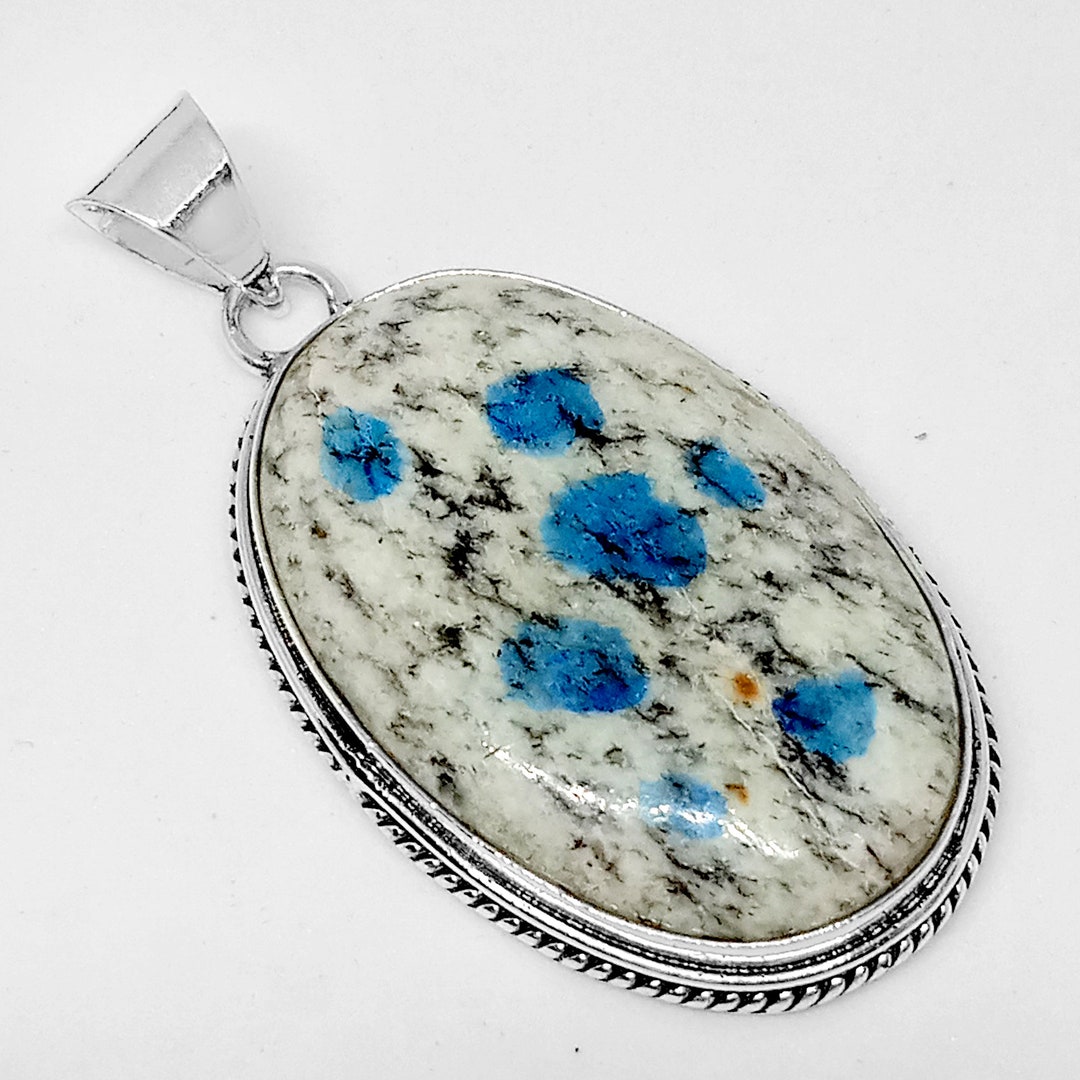K2 Azurite in Quartz Gemstone 925 Sterling Silver Pendant Oval Shape ...