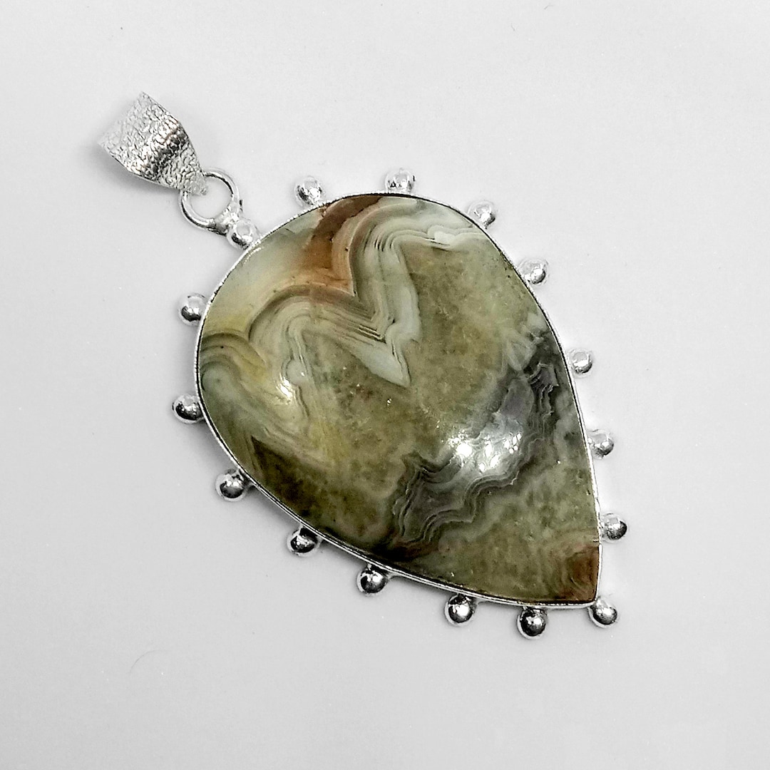 Mexican Laguna Lace Agate Gemstone 925 Sterling Silver Pendant - Etsy