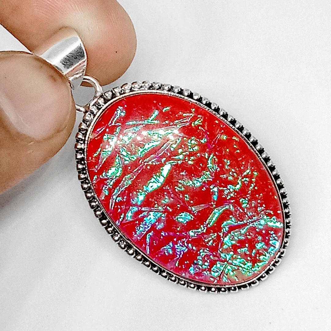 Silver Pendant Dichroic Glass Gemstone
