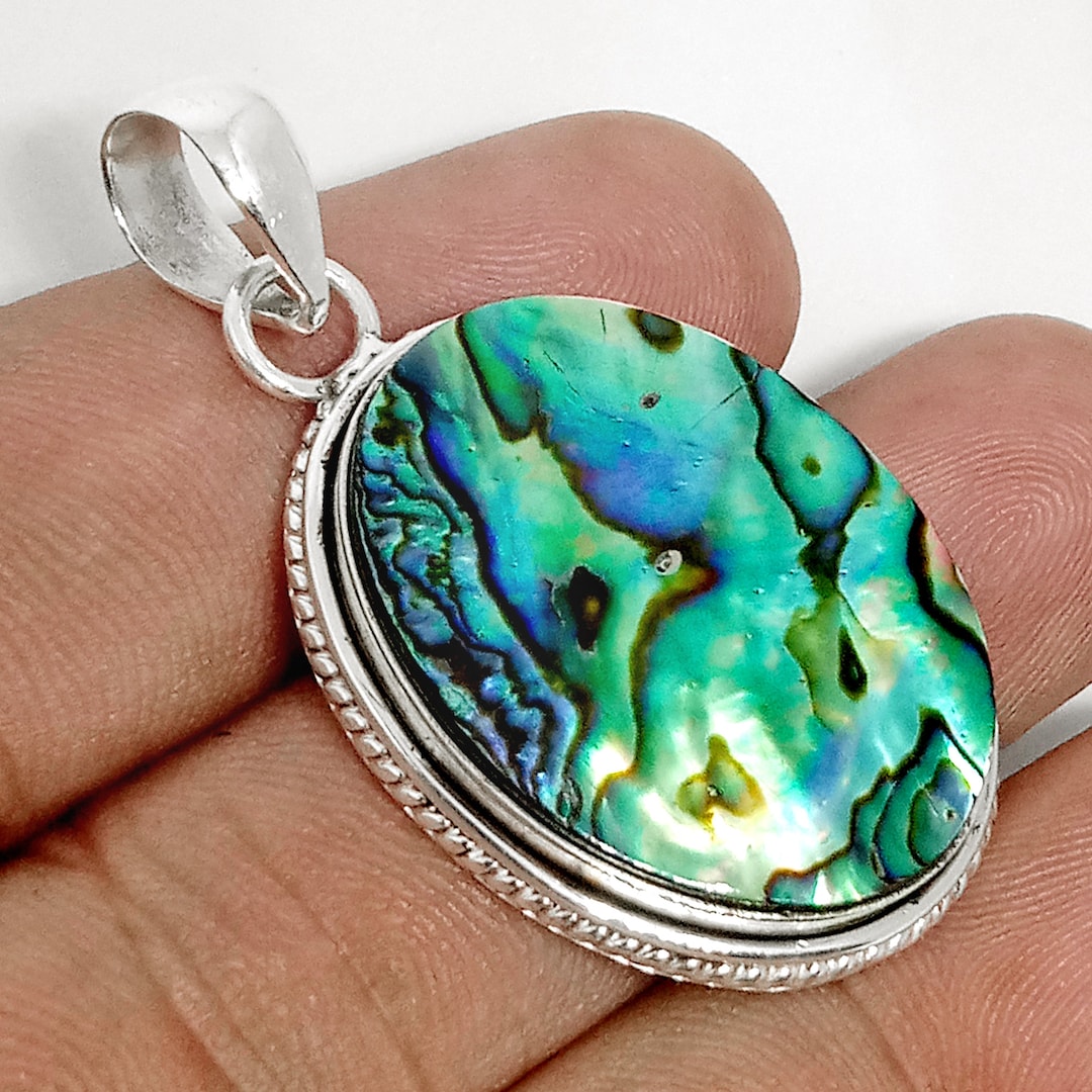 Natural Abalone 925 Sterling Silver Oval Gemestone Pendant - Etsy