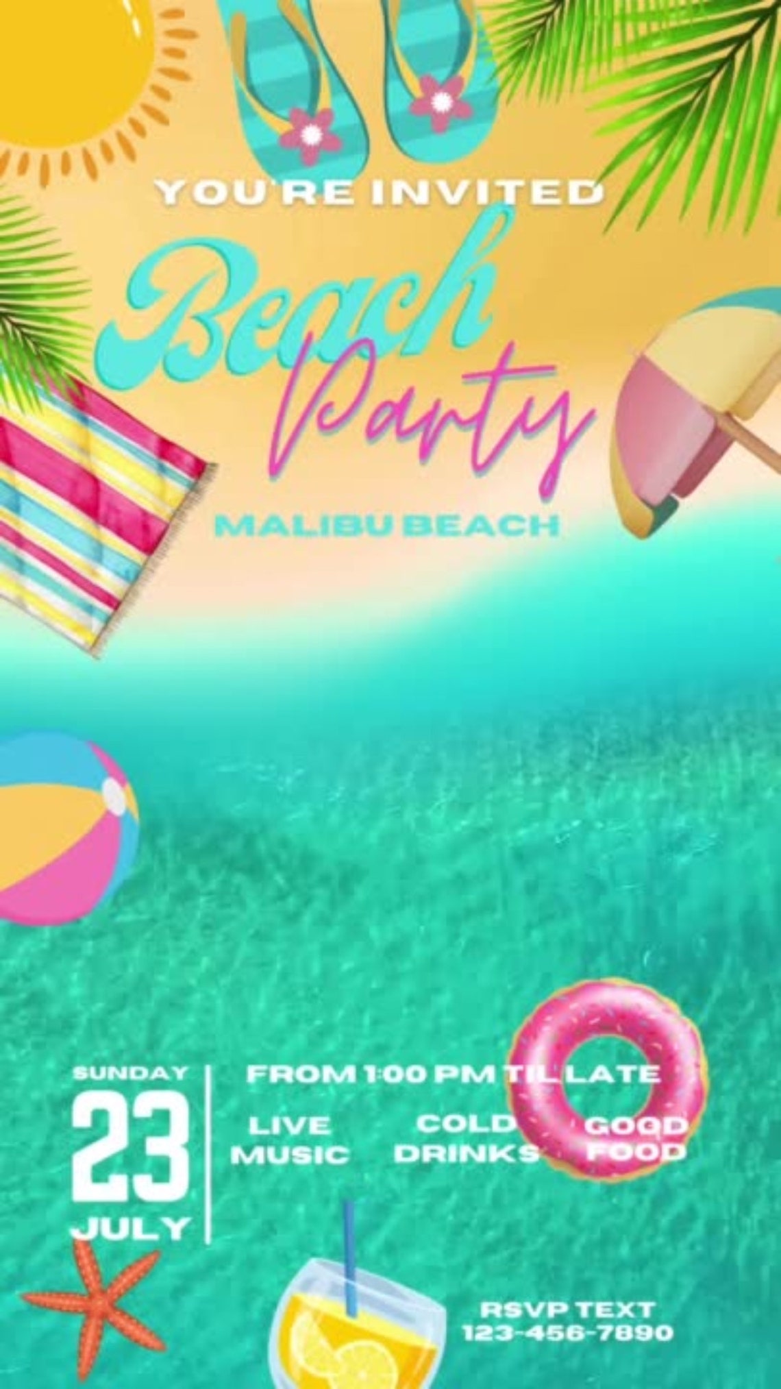 Beach Party Invitation, Digital Beach Party Invitation 2023, Virtual ...