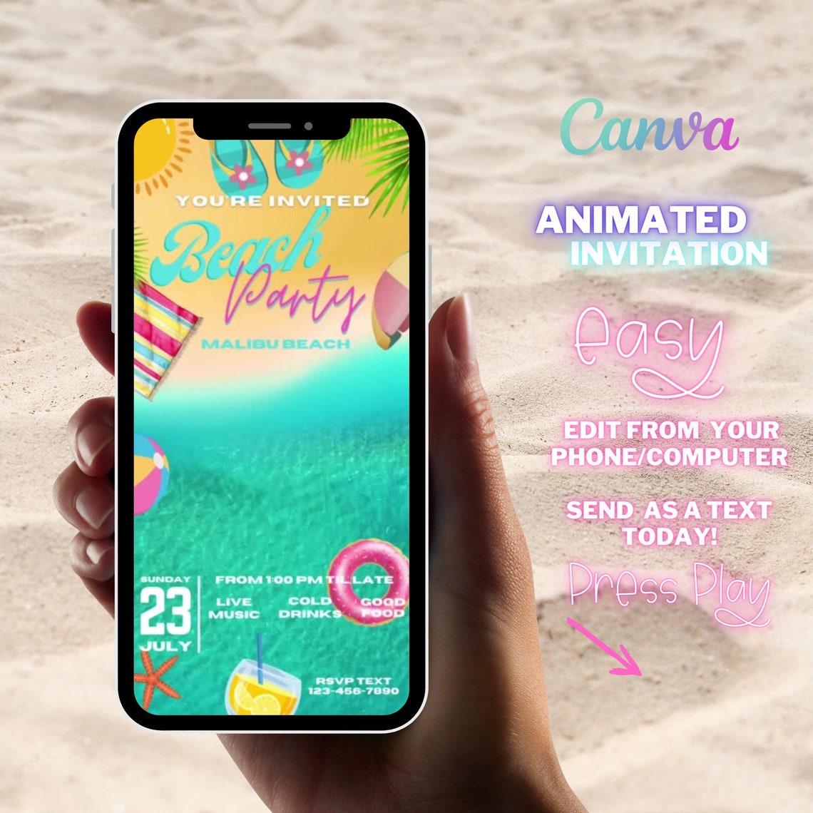 Beach Party Invitation, Digital Beach Party Invitation 2023, Virtual ...