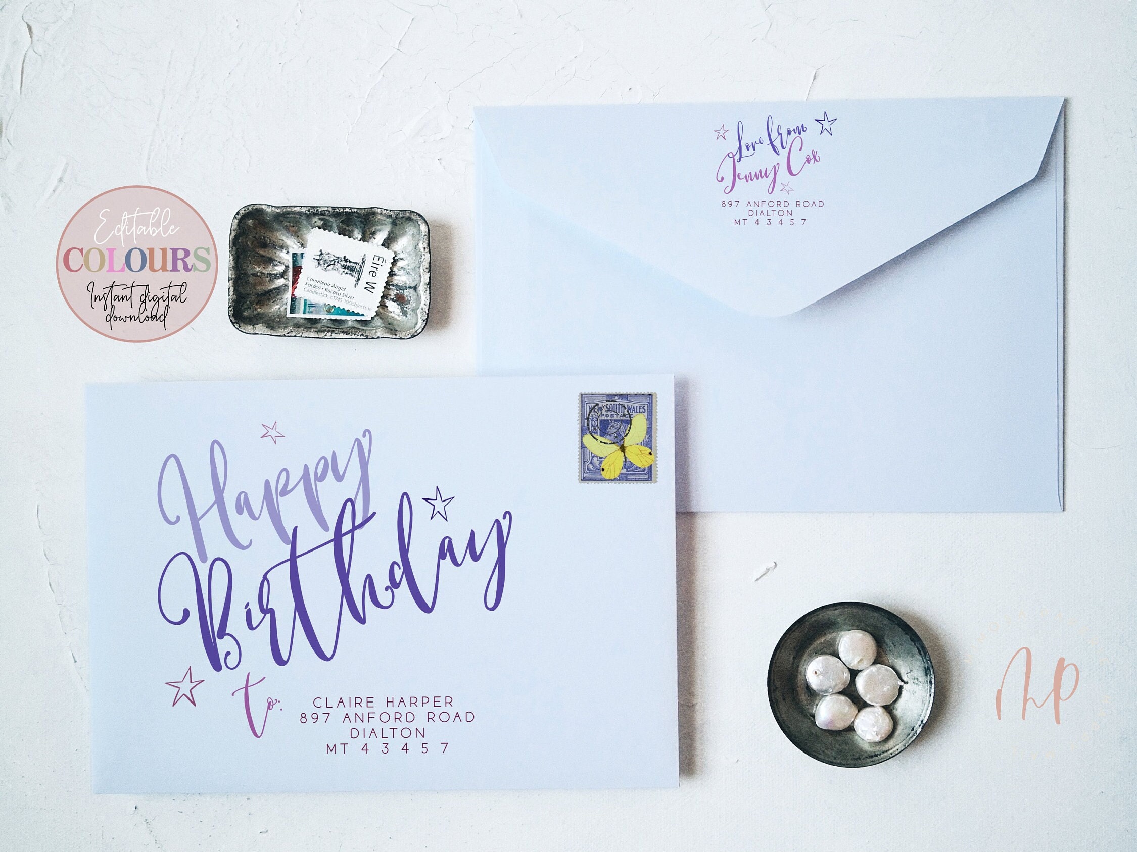 Envelope Address Template 3 Sizes, Printable Calligraphy Birthday Card ...