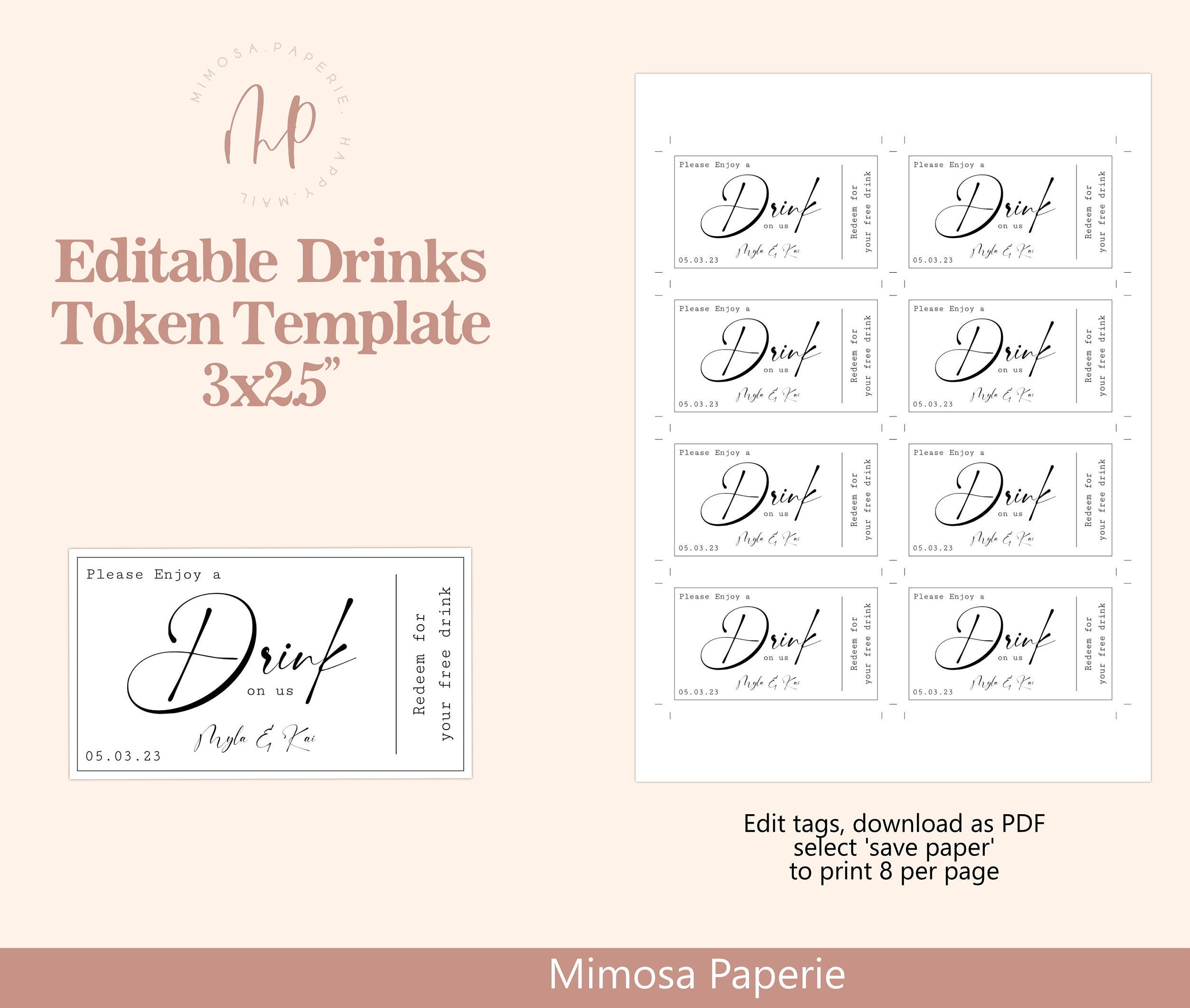 Drink Ticket Template Minimalist Drink Ticket Drink on Us Printable ...