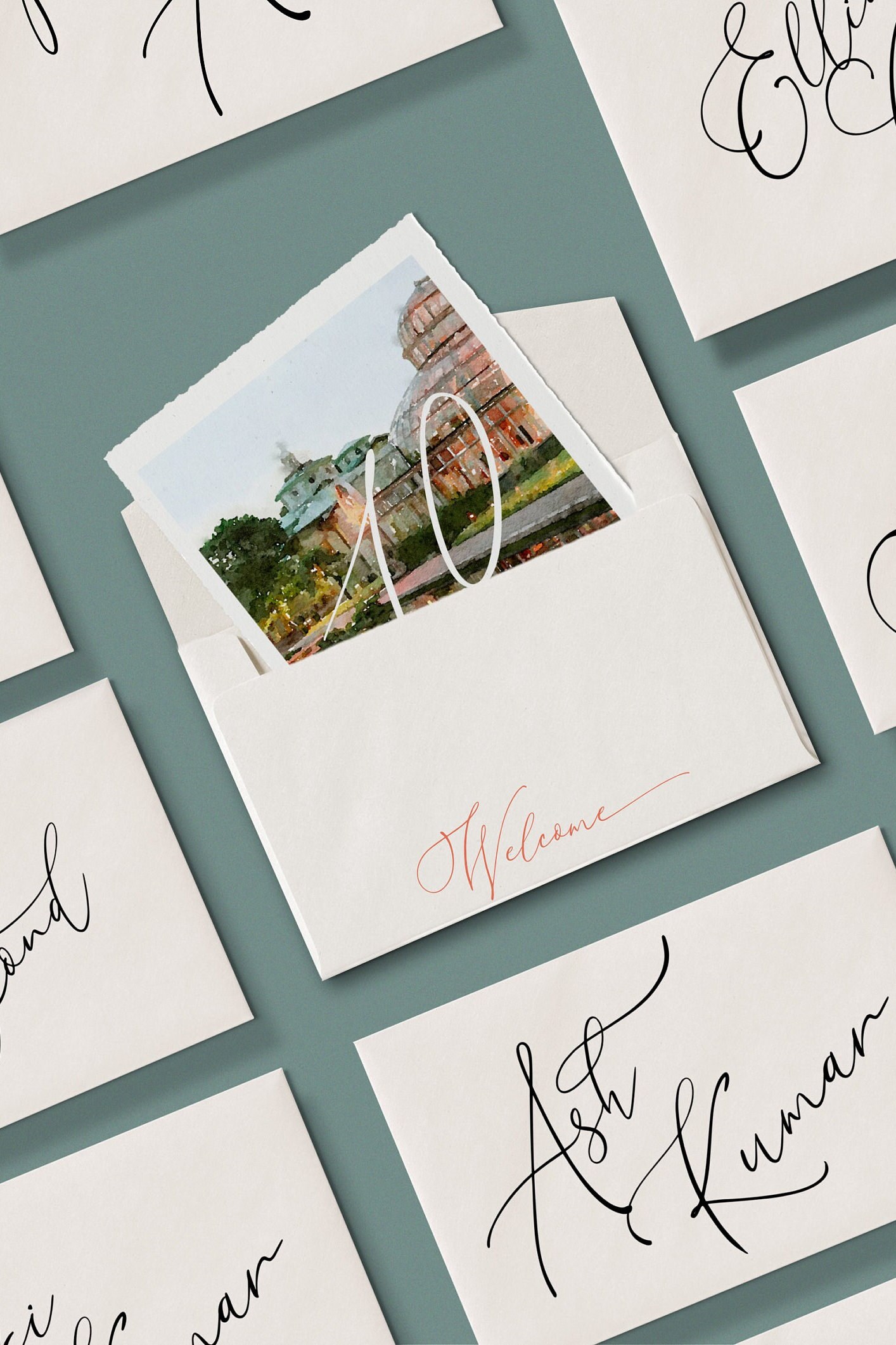 Custom Wedding Venue Illustration Table Numbers, Escort Card Envelopes ...