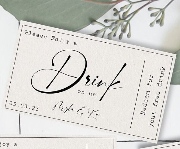 Drink Ticket Template Minimalist Drink Ticket Drink on Us Printable ...