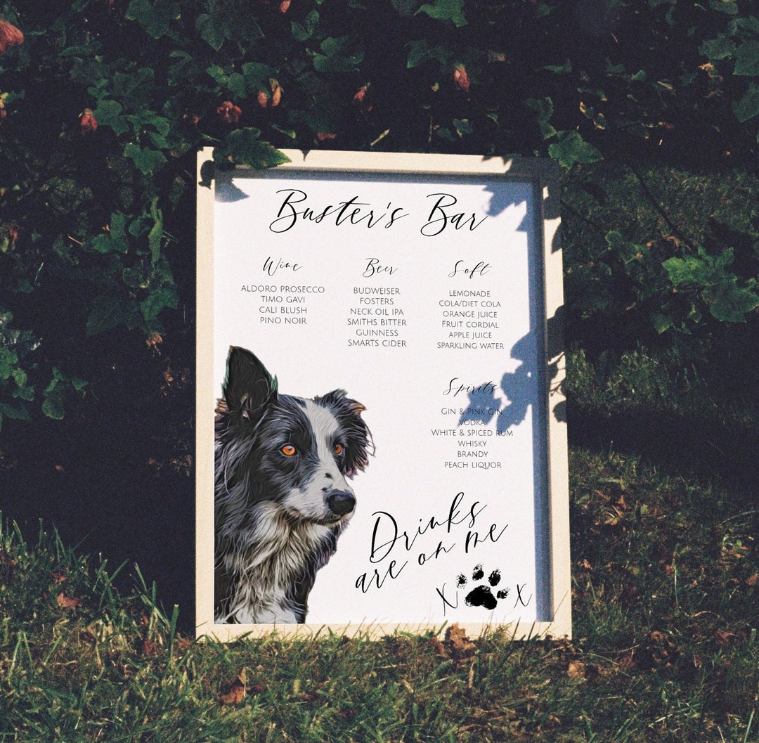 Bar Menu, Pet Portrait Wedding Wedding Bar Sign, Dog Lovers Drink List ...