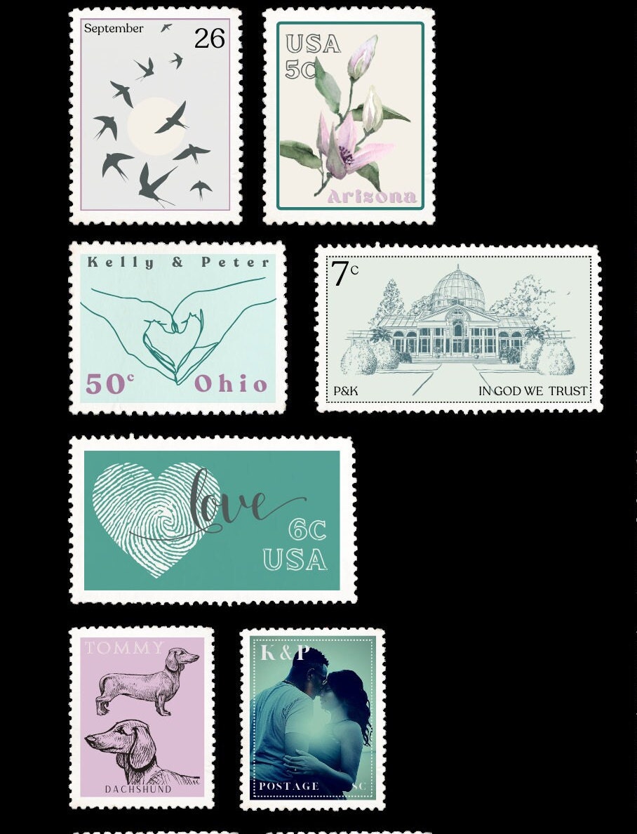 Custom Set Faux Postage Stamps 7 Personalized Printable - Etsy