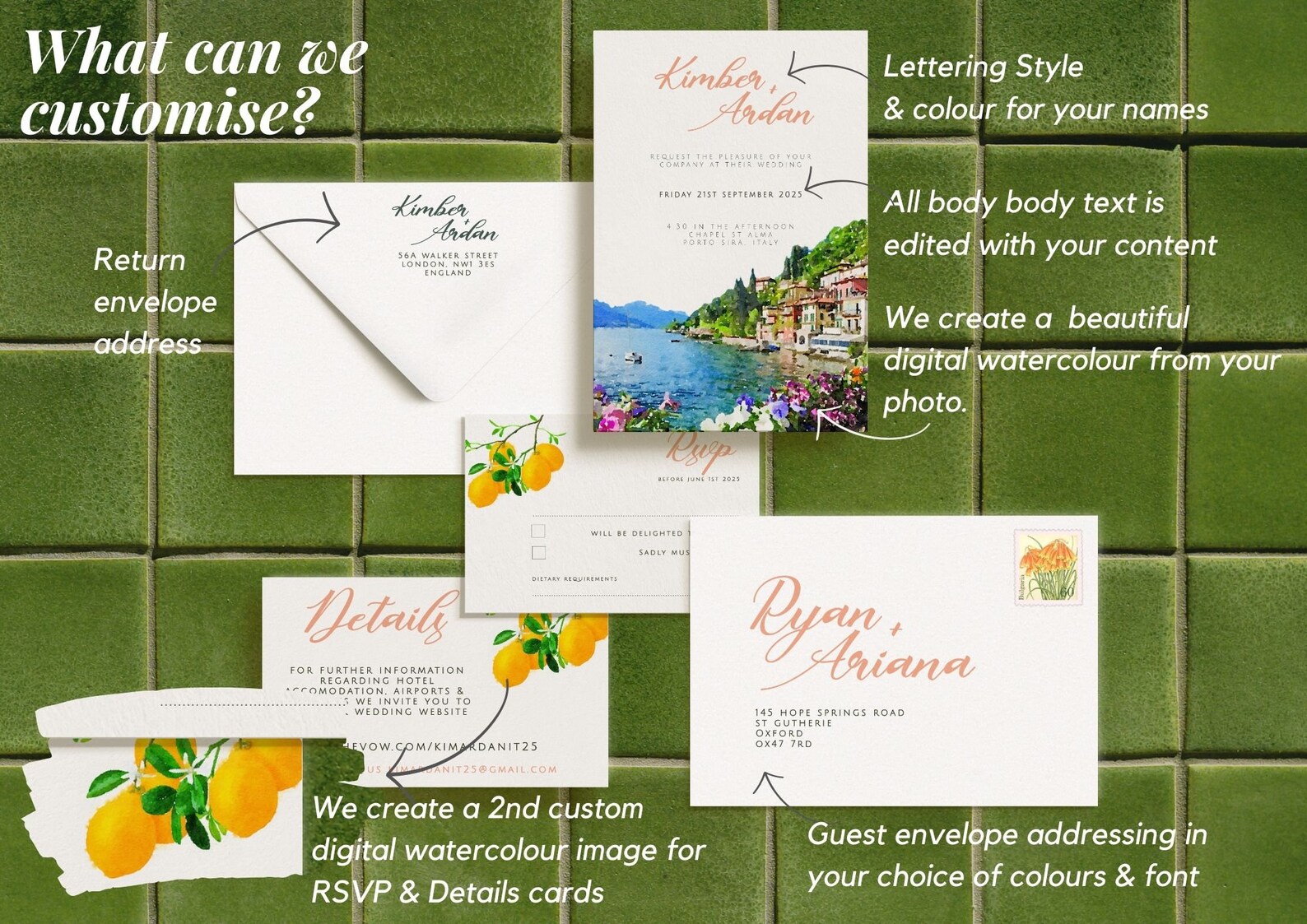 Watercolor Destination Wedding Invitation Suite, Pet Portrait (digital ...