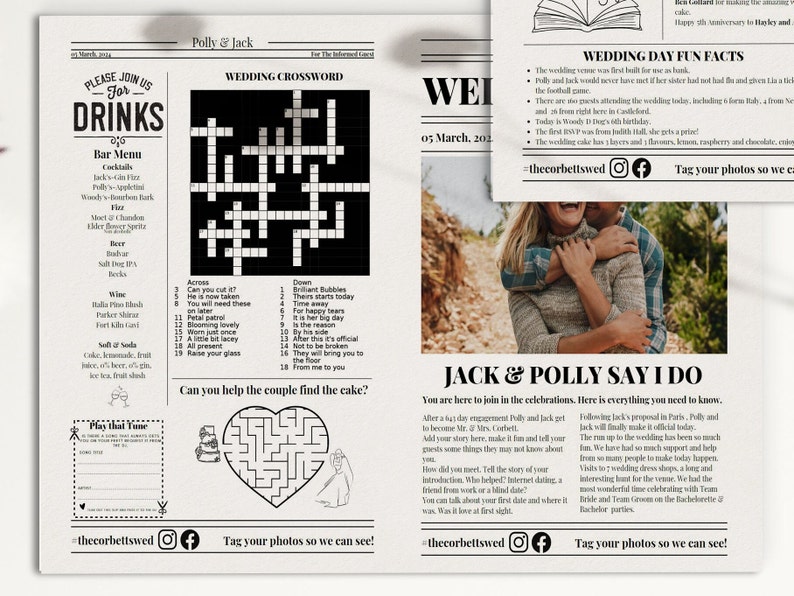Newspaper Wedding Program Fully Editable Printable Wedding Programs ...