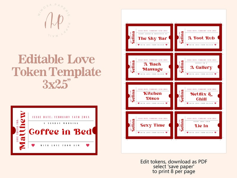Editable Love Coupon Template, Printable Gift Voucher for Wife ...