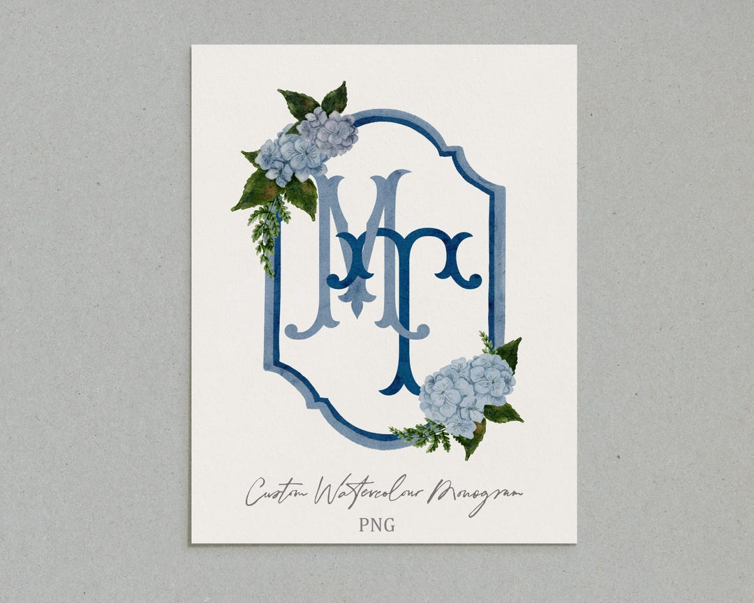 Blue Hydrangea Wedding Crest, Blue Monogram Crest Hydrangeas ...