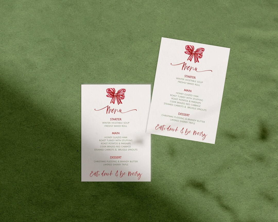 Christmas Menu Template, Printable Calligraphy Dinner Menu, Custom ...