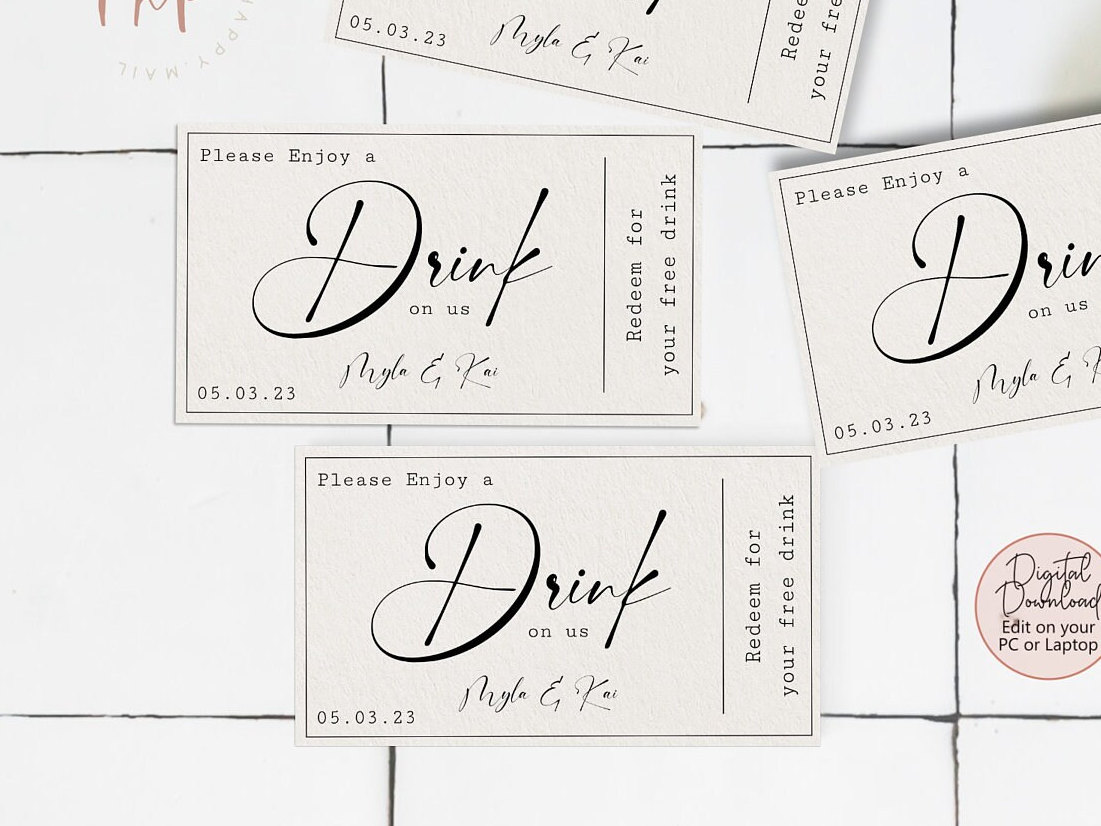 Drink Ticket Template Minimalist Drink Ticket Drink on Us Printable ...