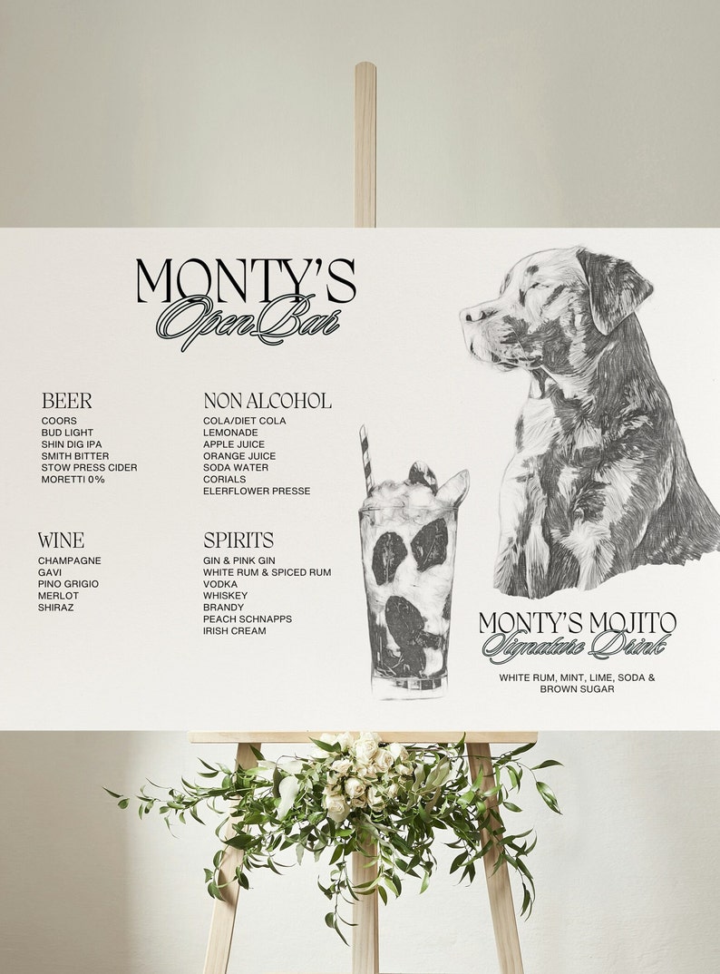Signature Drink Sign, Bar Menu, Pet Portrait Wedding Bar Sign, Dog ...