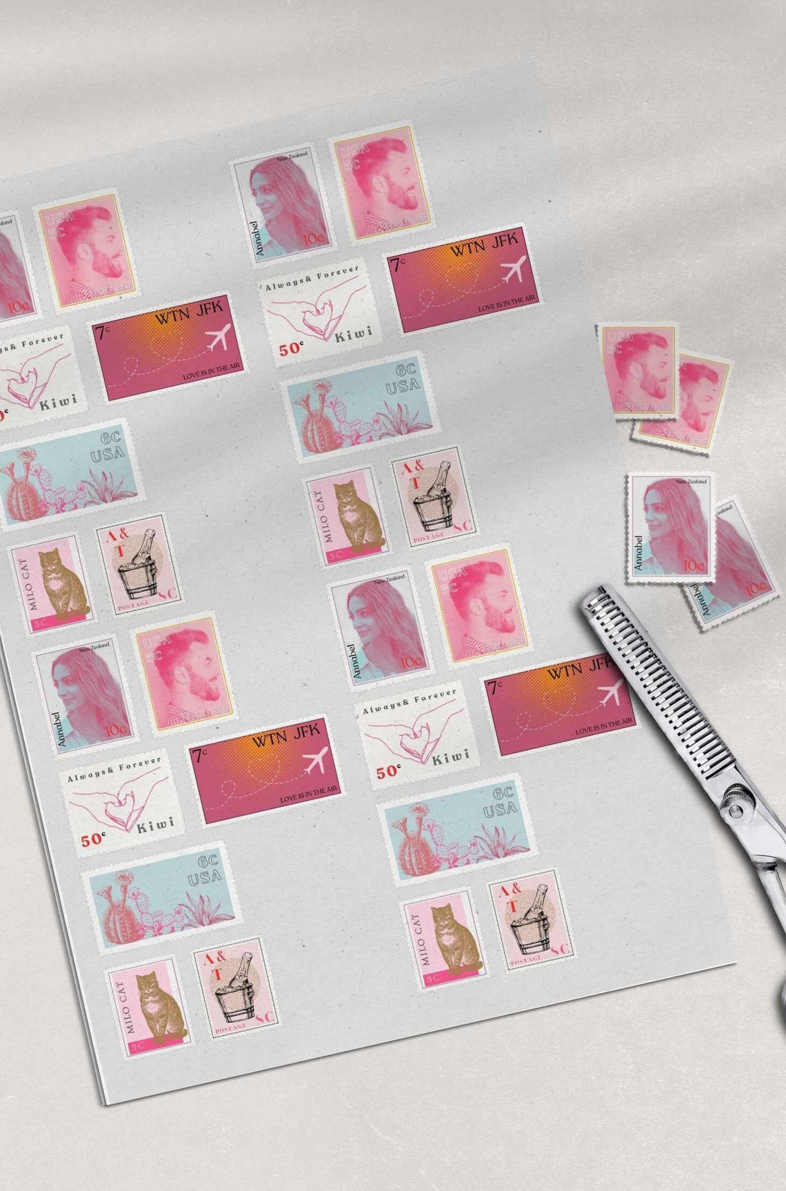 Custom Set Faux Postage Stamps 7 Personalized Printable - Etsy