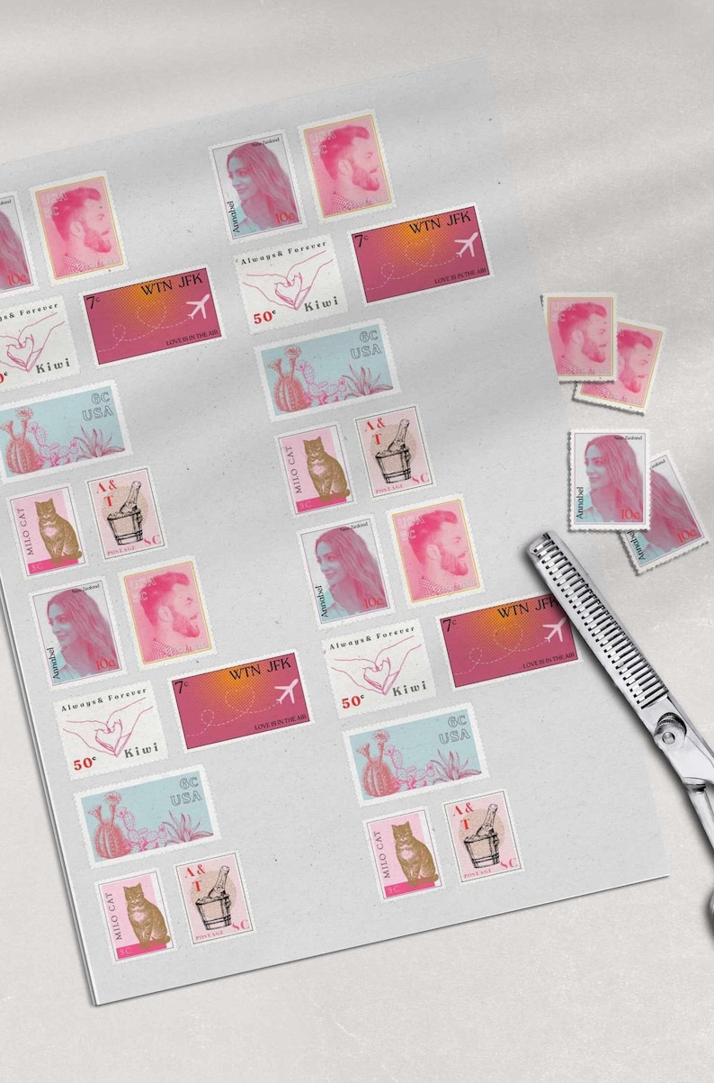 Personalized Faux Vintage Postage Stamps: Wedding Envelope Decoration ...