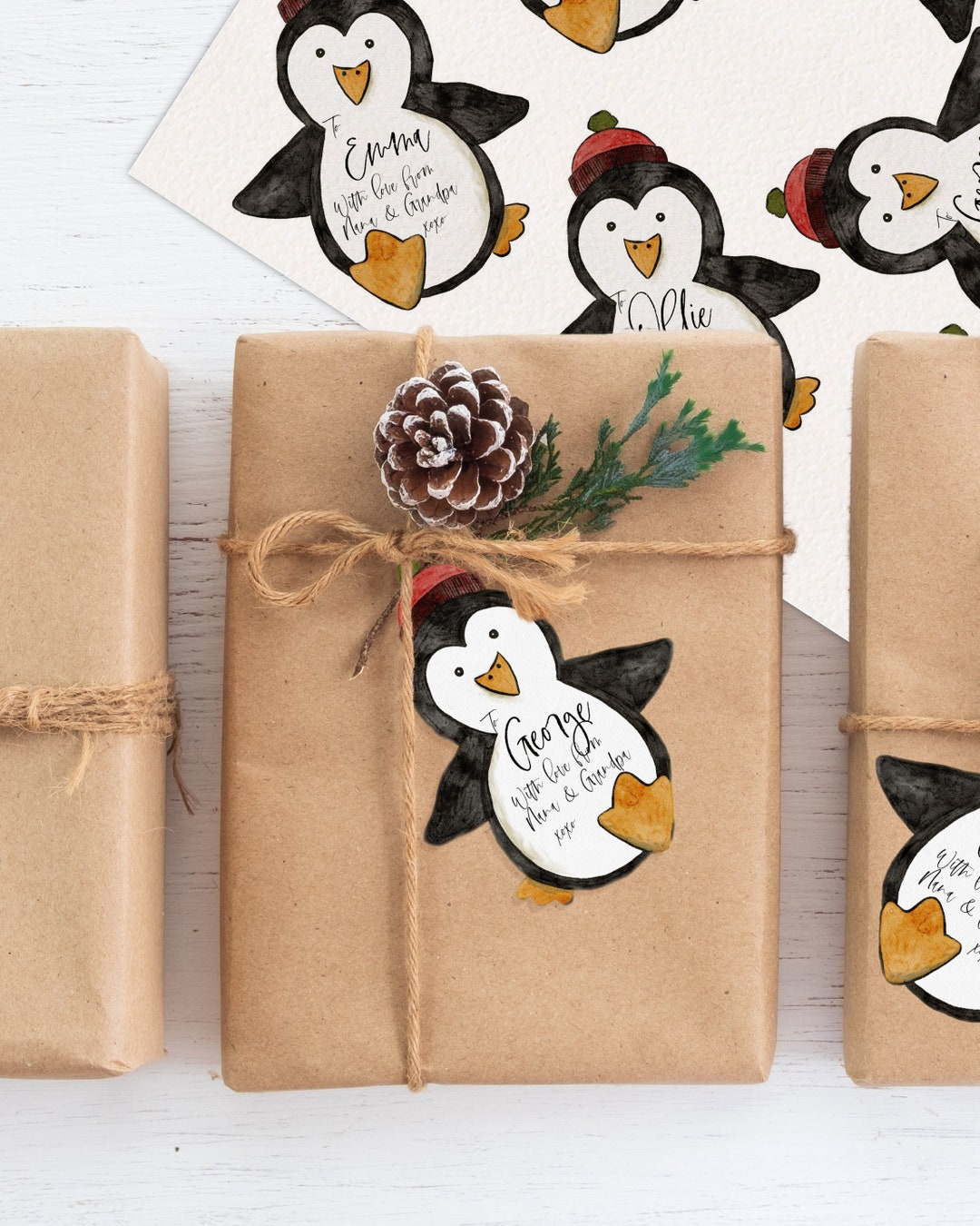Personalized Christmas Gift Tags, Penguin Holiday Gift Tag Template ...