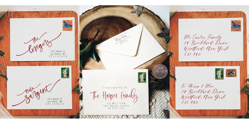 Christmas Envelope Address Template, Calligraphy Holiday Addressing, 3 ...