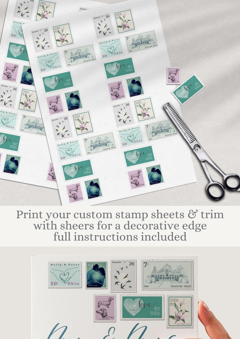 Custom Set Faux Postage Stamps 7 Personalized Printable - Etsy