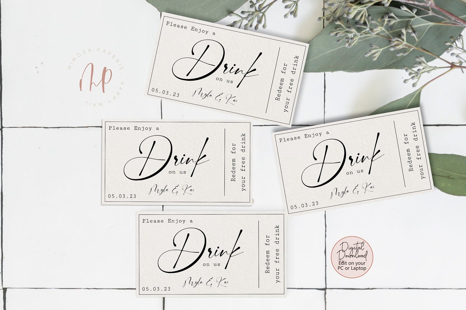 Drink Ticket Template Minimalist Drink Ticket Drink on Us Printable ...