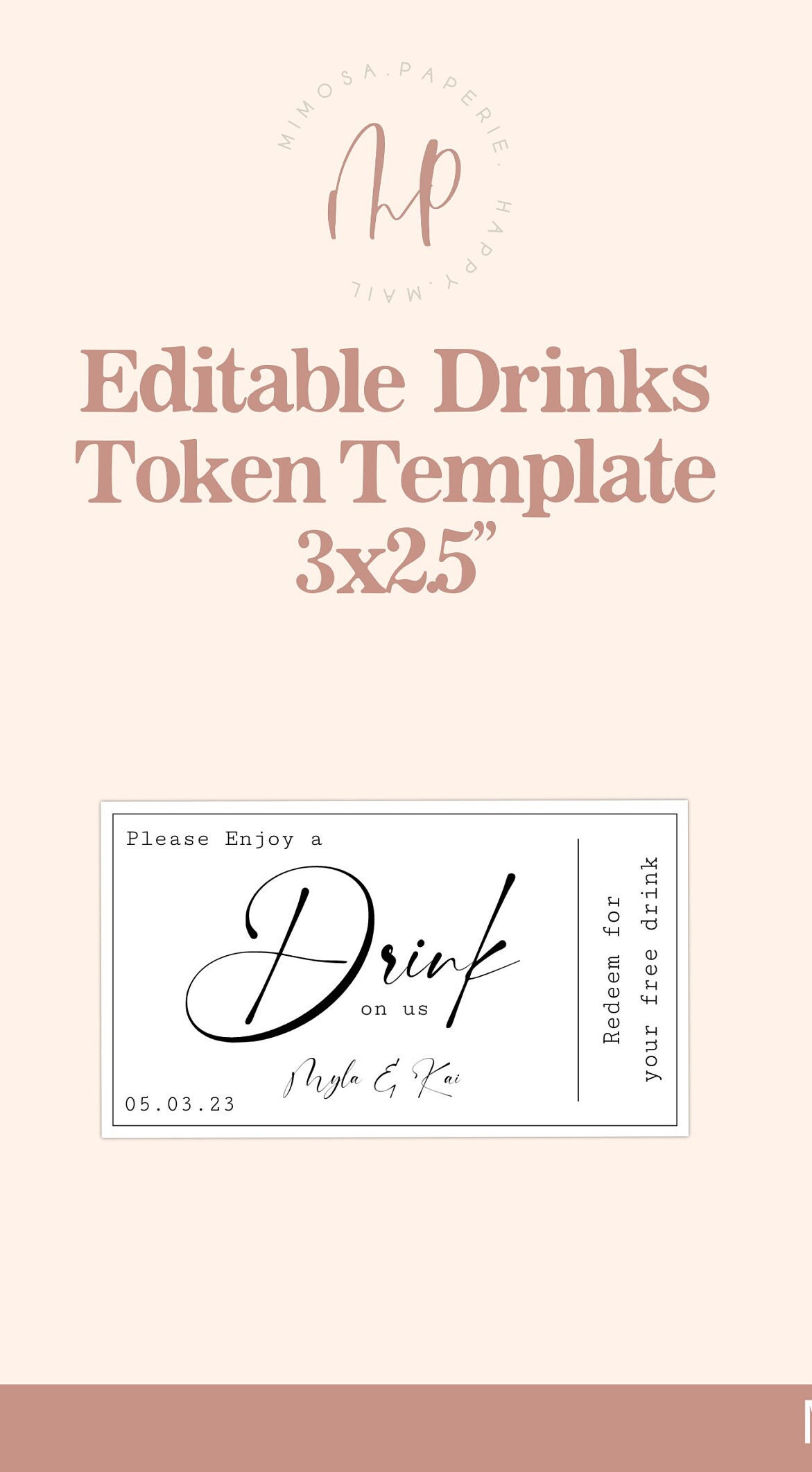 Drink Ticket Template Minimalist Drink Ticket Drink on Us Printable ...