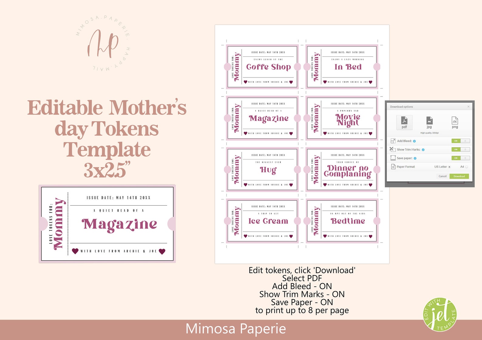 Printable Mother's Day Coupons Template Mom Gift Coupon - Etsy