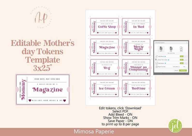 Printable Mother's Day Coupons Template Mom Gift Coupon Book Instant ...