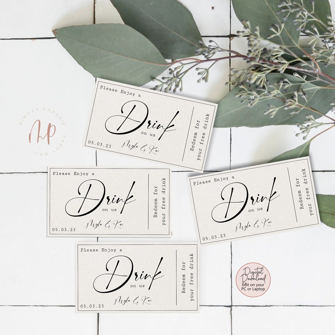Drink Ticket Template Minimalist Drink Ticket Drink on Us Printable ...