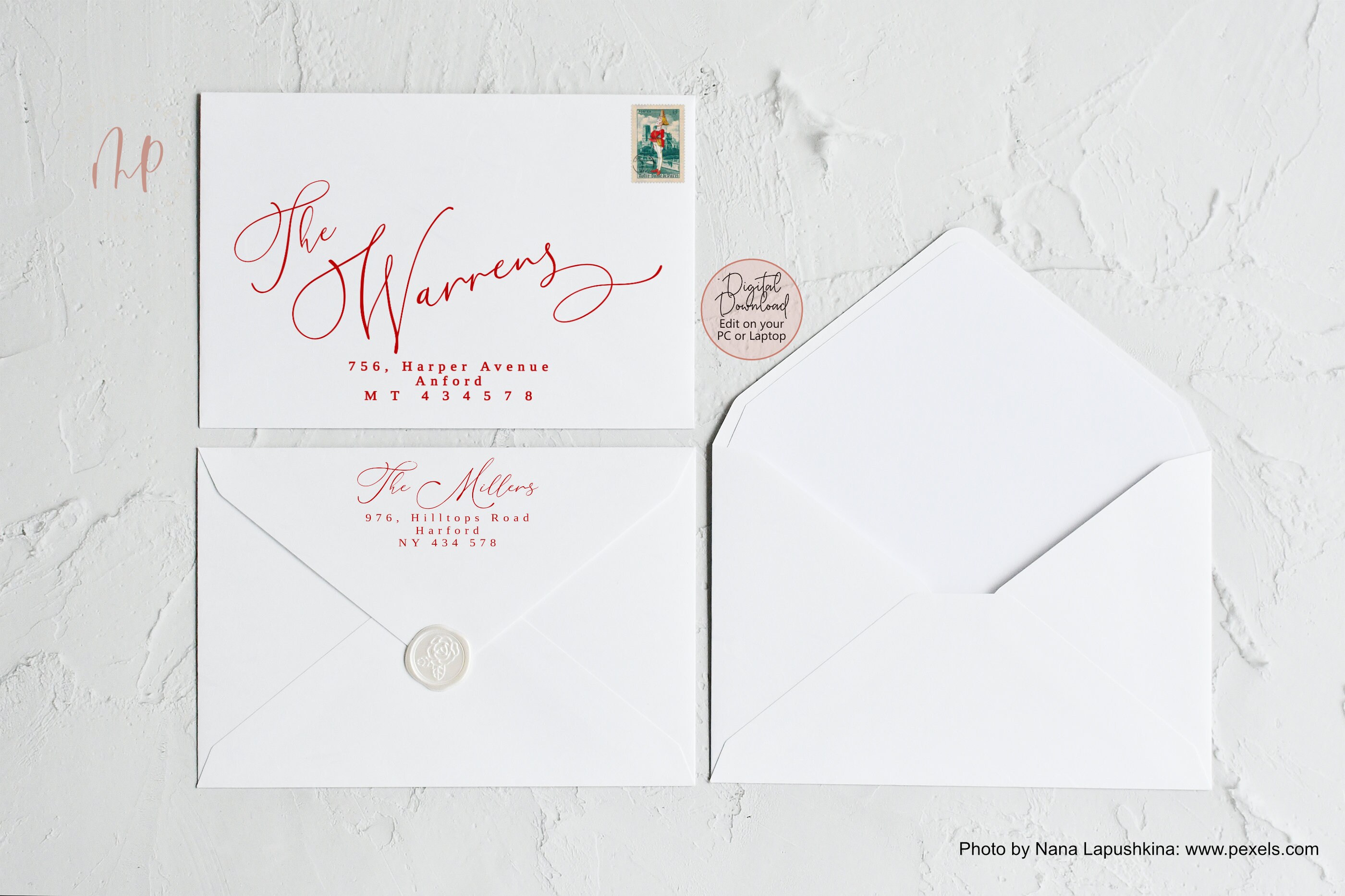 Holiday Envelope Address Template, Editable Modern Calligraphy (digital ...