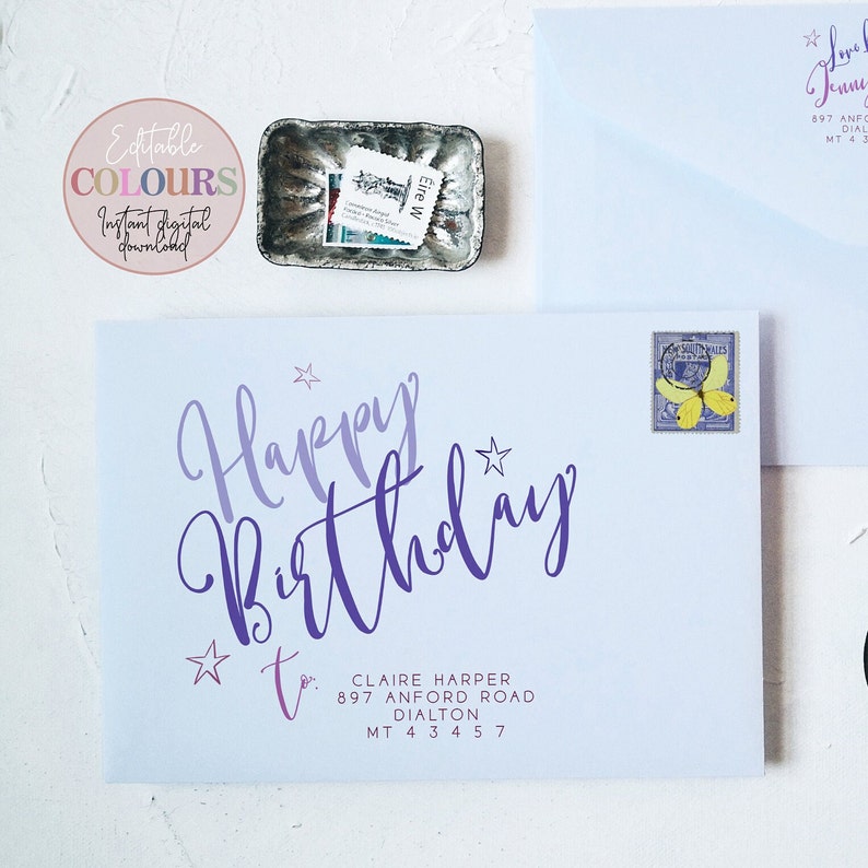 Envelope Address Template 3 Sizes, Printable Calligraphy Birthday Card ...