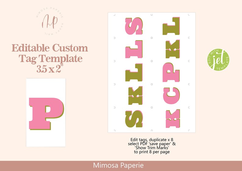 Editable Tags Instant Download Custom Initial Colorful Gift - Etsy