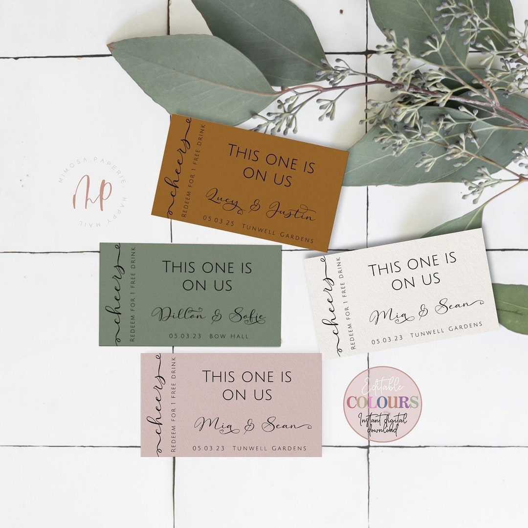 Custom Wedding Drinks Token Template, Editable Drink Voucher (digital ...