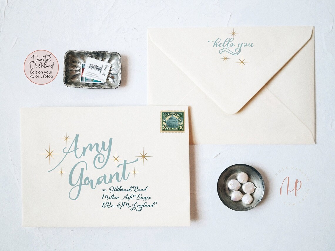 Envelope Address Template Printable Retro Calligraphy Holiday or ...