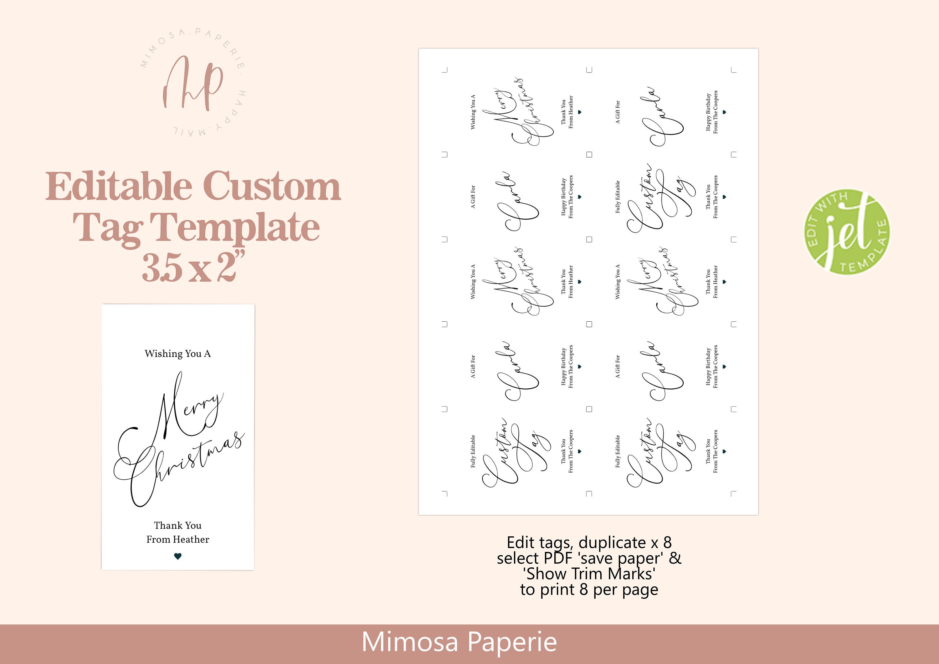 Editable Tags Instant Download Calligraphy Custom Gift Tag - Etsy