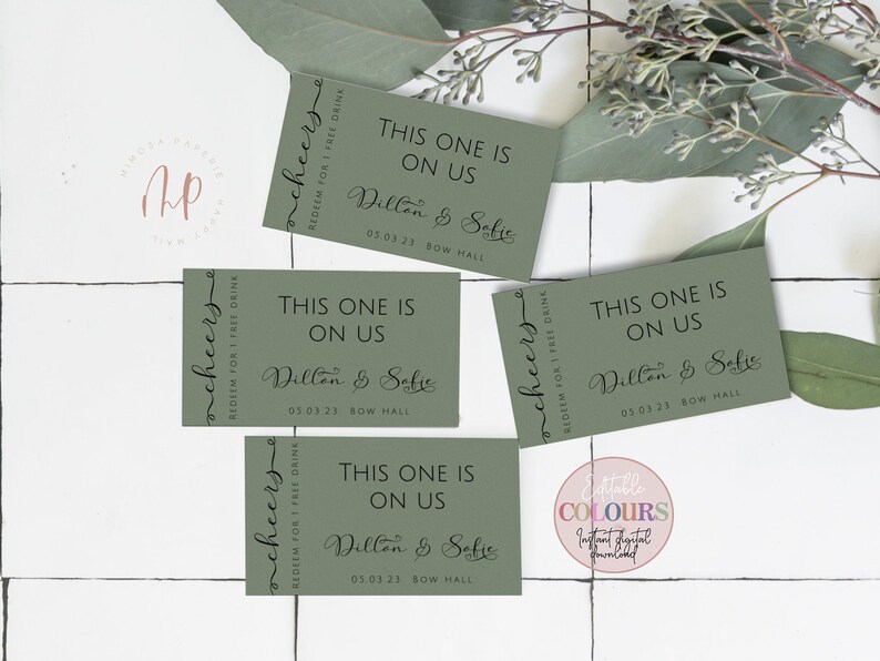 Wedding Drinks Token Printable Template, Custom Colour Editable Drink ...