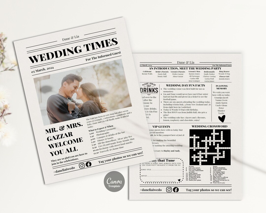 Newspaper Wedding Program Template Editable Wedding Infographic Unique ...