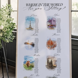 Travel Theme Wedding Table Plan, Custom Location Illustration Seating ...