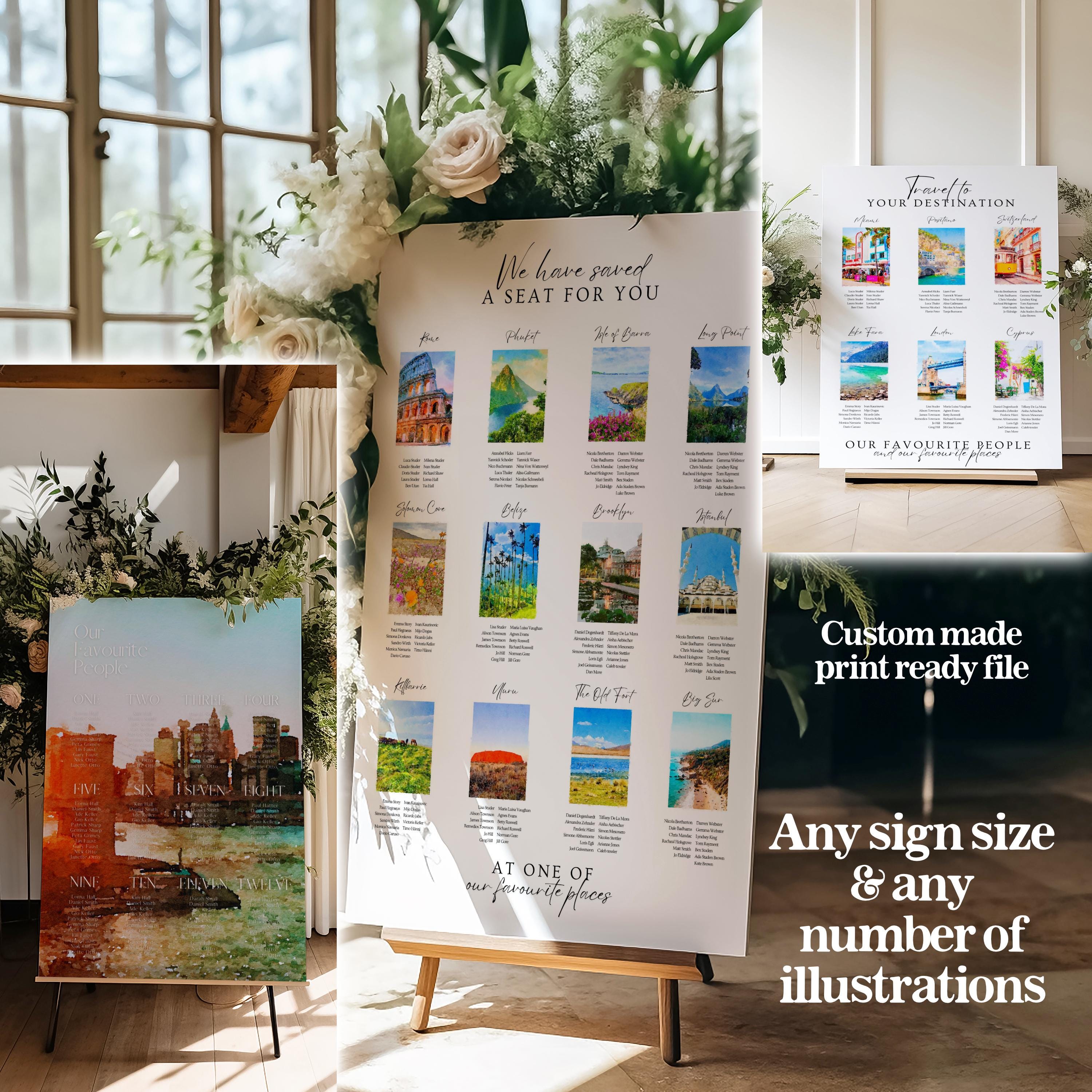 Travel Inspired Wedding Seating Chart, Location Illustrations Table ...