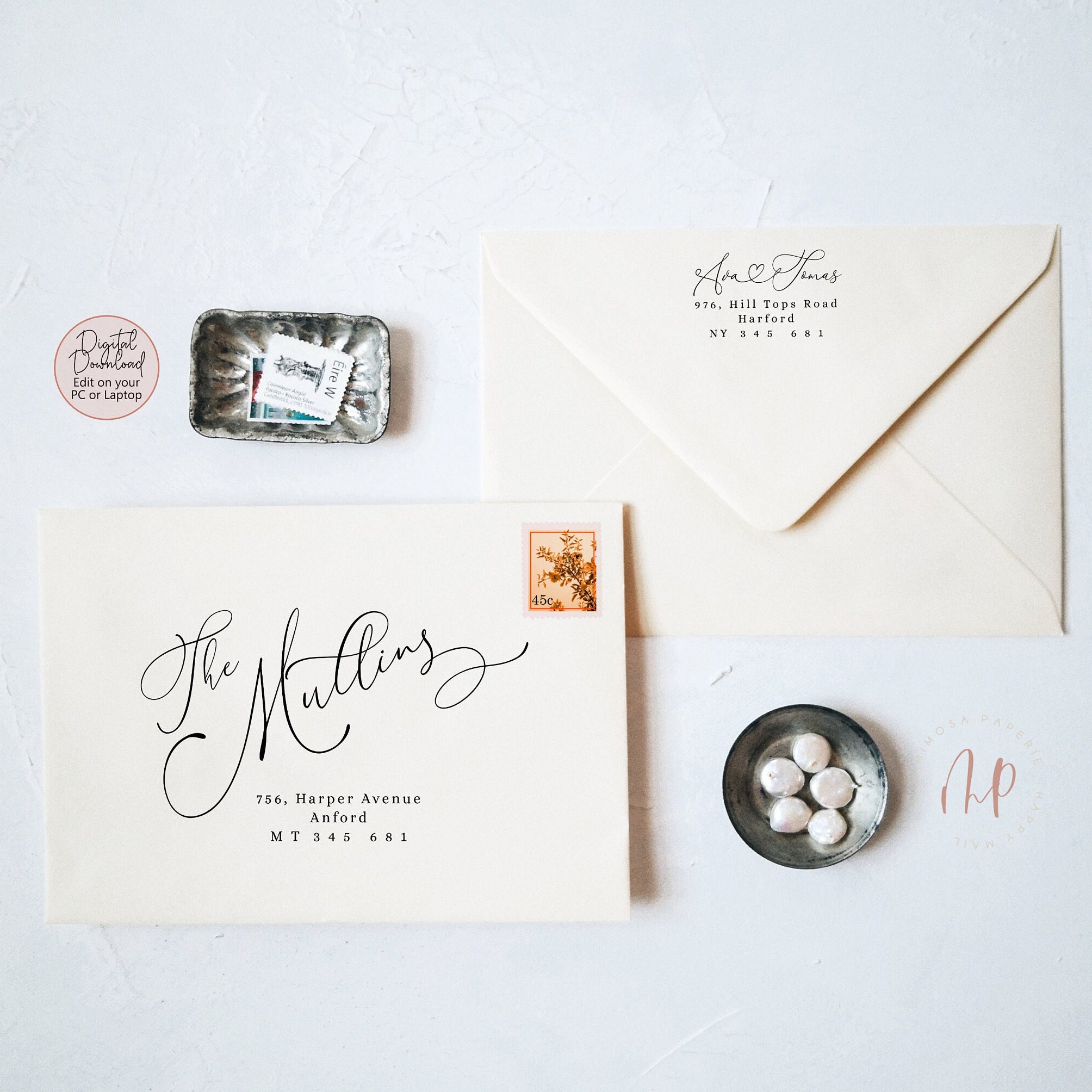 Holiday Envelope Address Template, Editable Modern Calligraphy (digital ...