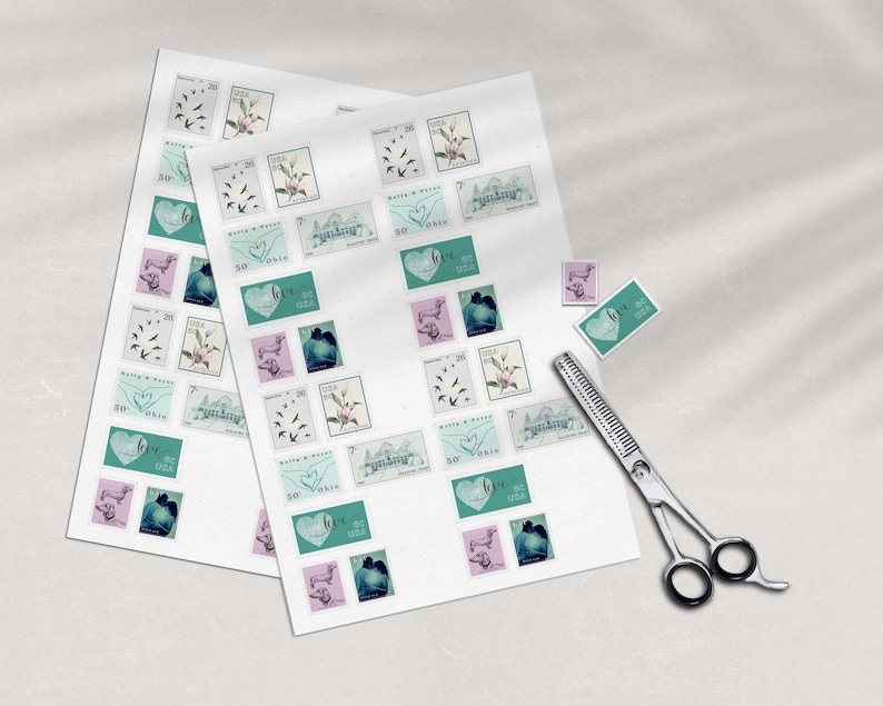 Custom Set Faux Postage Stamps 7 Personalized Printable - Etsy