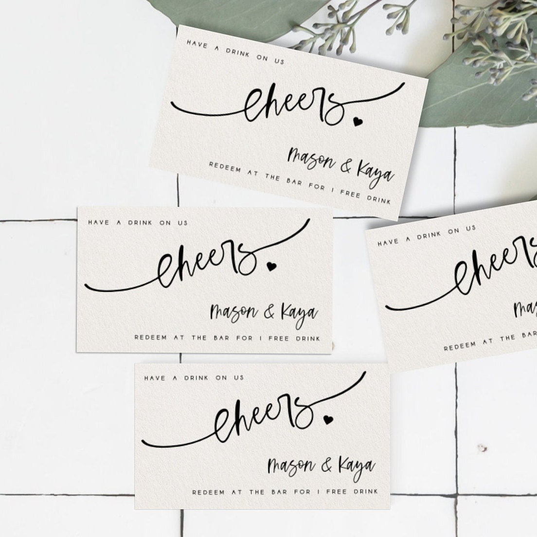 Modern Wedding Drink Ticket Template, Personalized Drink Voucher ...
